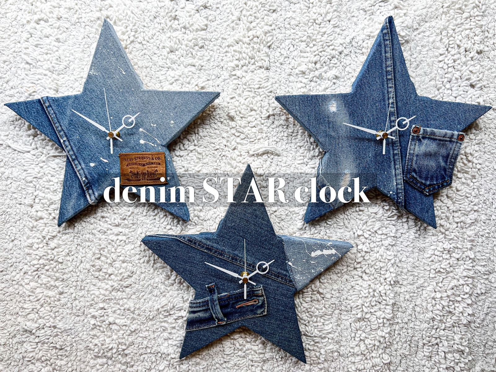 denim STAR clock - wood interior LOCO...SHOP | minne 国内最大級のハンドメイド・手作り通販サイト