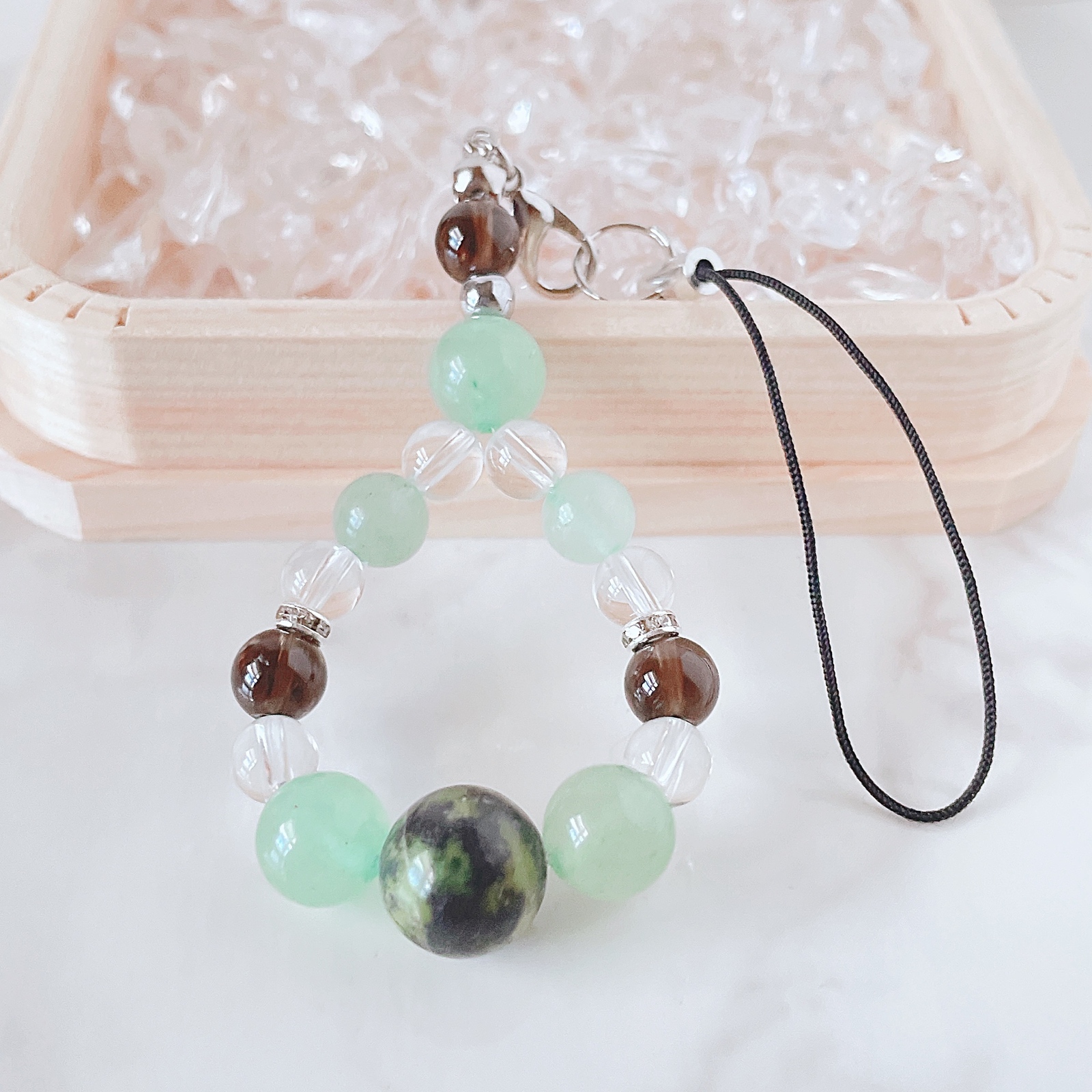 ️〈654S〉【不安や緊張、パニックが和らぐよう導く】 クリソプレーズ アベンチュリン スモーキー 天然石 ストラップ/天然石ストラップ/パワーストーン ストラップ - .天然石Seira ...